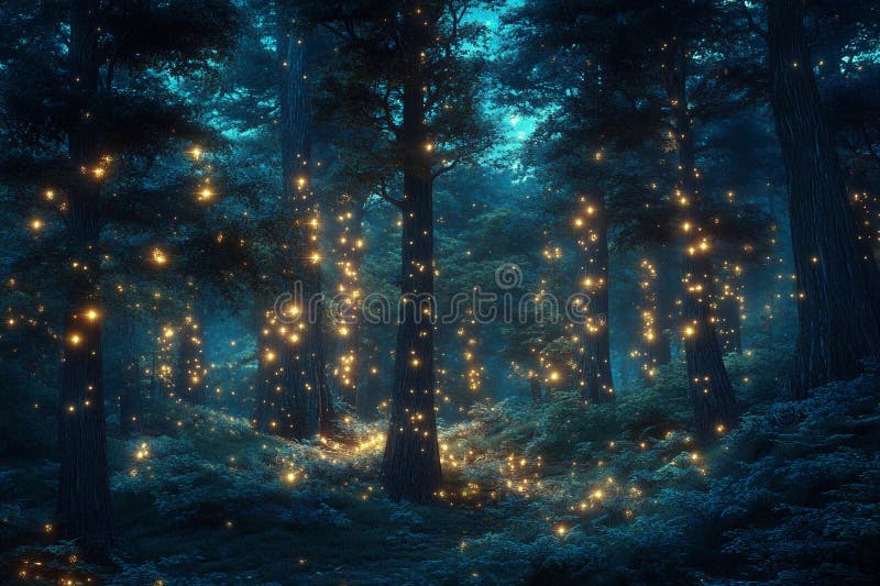 Enchanted Forest Filled with Glowing Lights and Magical Atmosphere at ...