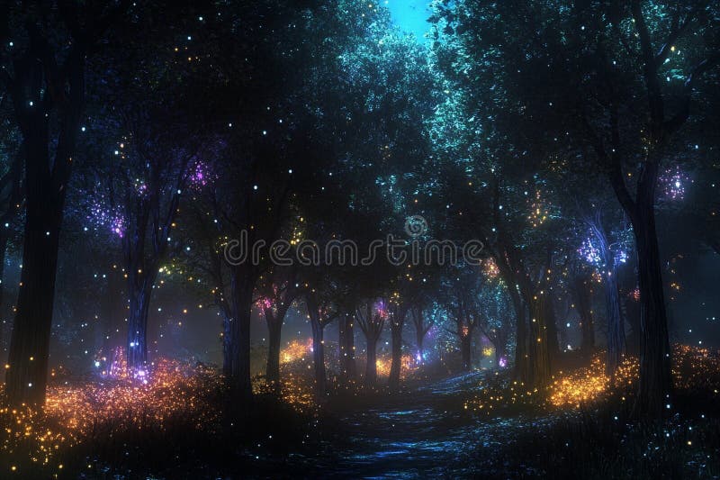 Enchanted Forest Filled with Glowing Lights and Magical Atmosphere at ...