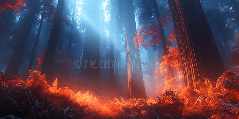 Enchanted Forest Fire and Ice Fantasy Background Stock Illustration ...