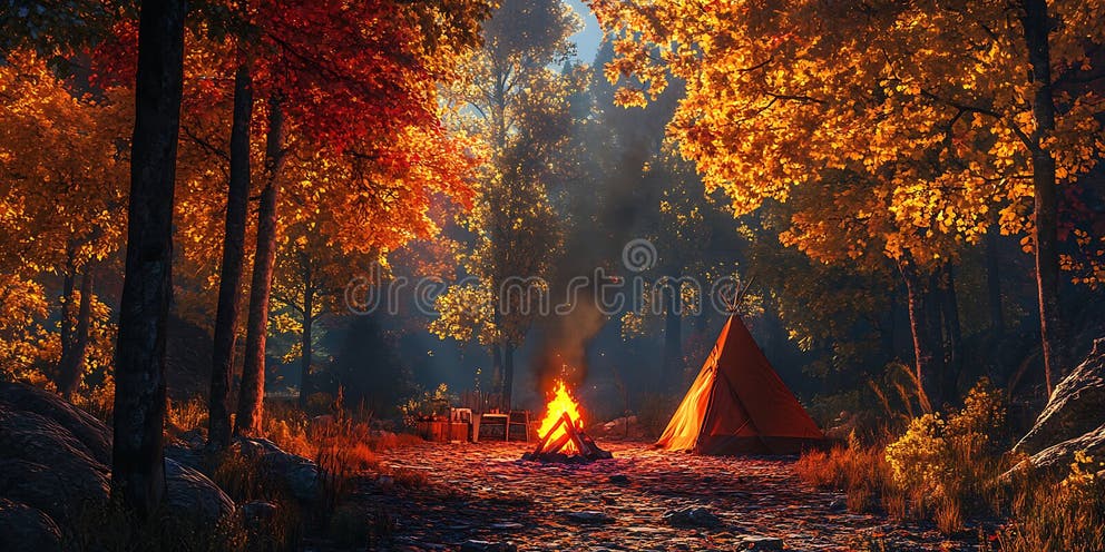 Enchanted Forest Fire Magical Campfire Night Scene Stock Illustration ...
