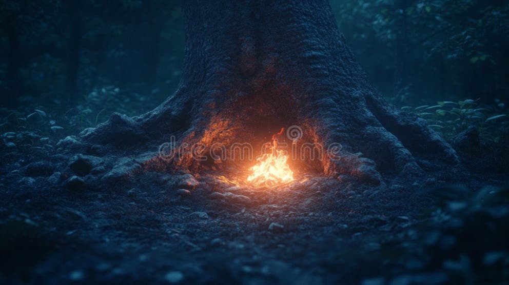 Enchanted Forest Fire: a Mystical Night Scene Stock Illustration ...