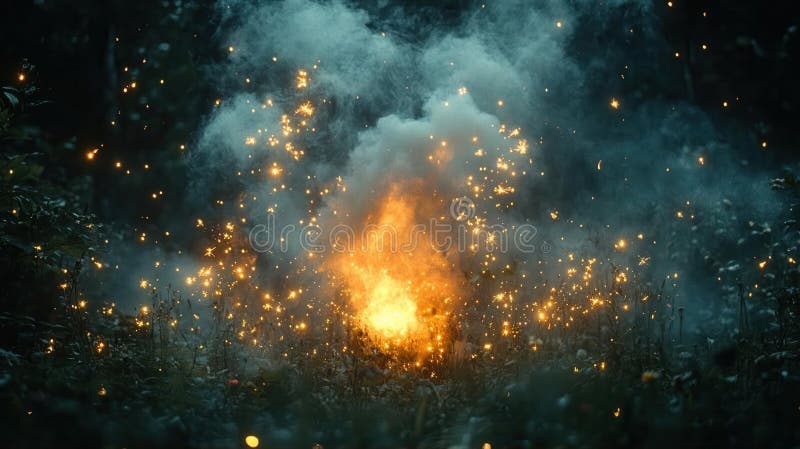 Enchanted Forest Fire: a Mystical Night Scene Stock Illustration ...