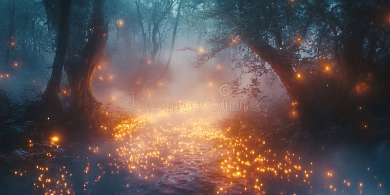 Enchanted Forest Fire a Mystical Night Scene Image Stock Illustration ...