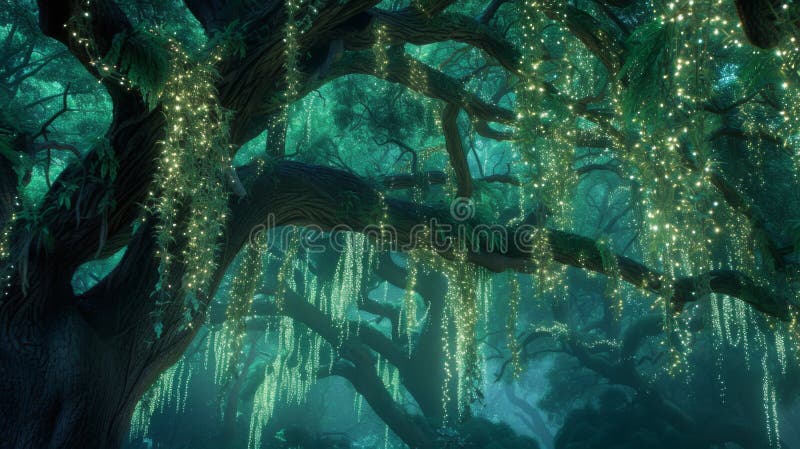 Enchanted Forest with Firefly Lights. Enchanted Forest Scene with ...