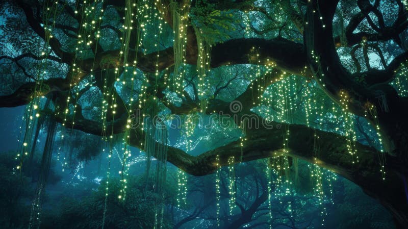 Enchanted Forest with Firefly Lights. Enchanted Forest Scene with ...