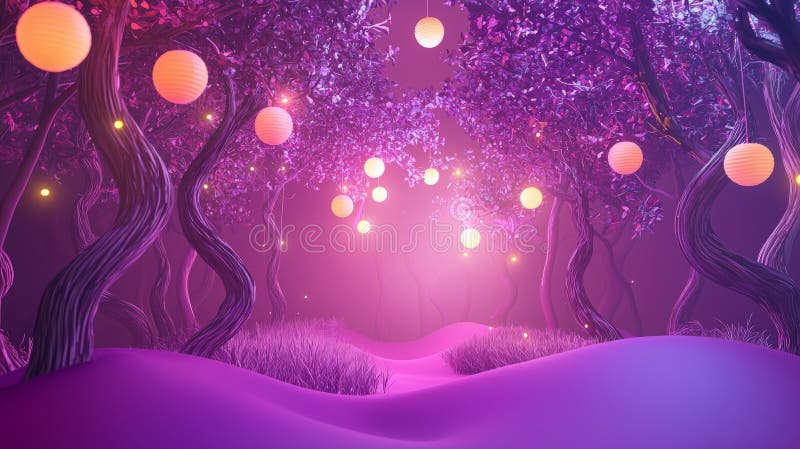 Enchanted Forest with Floating Lights, Twisted Trees, and a Vibrant ...