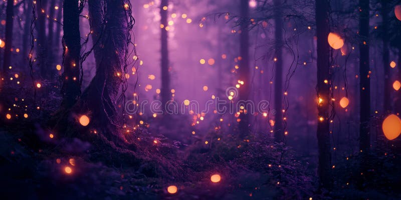 Enchanted Forest with Floating Lights, Twisted Trees, and a Vibrant ...