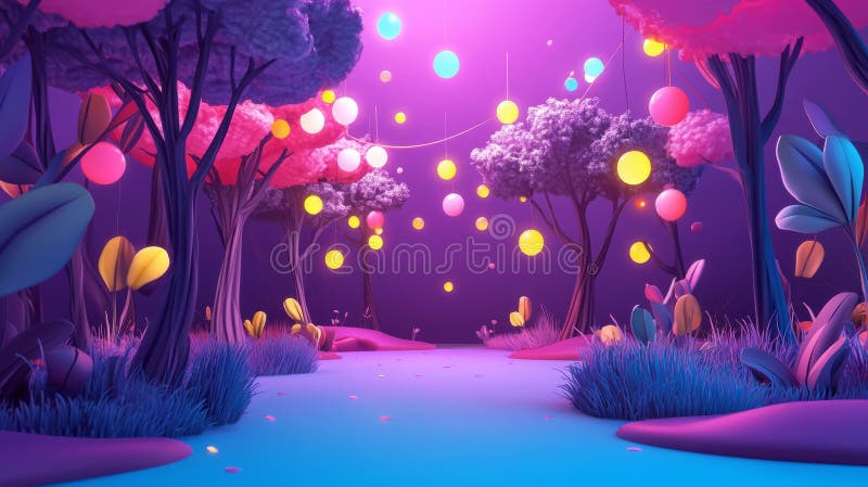 Enchanted Forest with Floating Lights, Twisted Trees, and a Vibrant ...