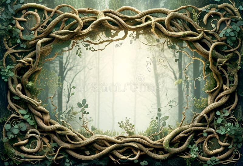 Enchanted Forest Frame Adorned with Intricate Vines and Leaves Stock ...