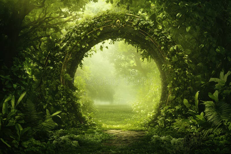 Enchanted Forest Gateway with Lush Greenery and Mystical Atmosphere ...