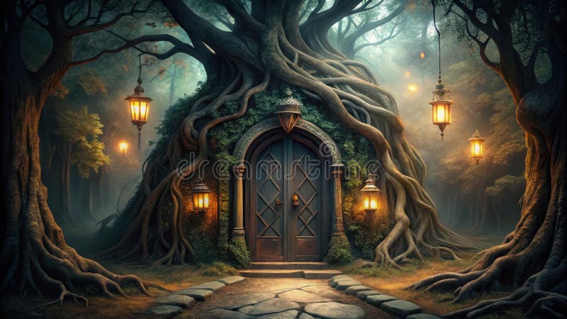 Enchanted Forest Gateway a Mystical Doorway Hidden within Ancient Tree ...