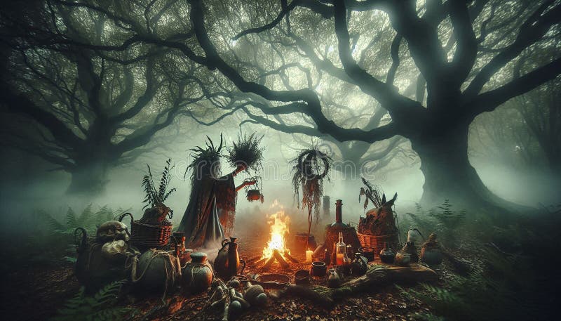 Enchanted Forest Gathering with Mystical Elements Stock Illustration ...