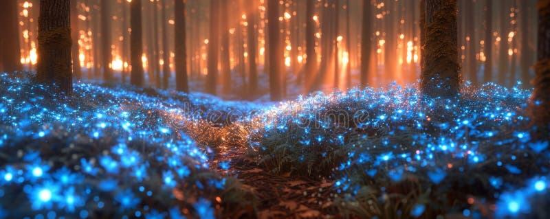 Enchanted Forest with Glowing Blue Flowers and Mystical Light a Dream ...