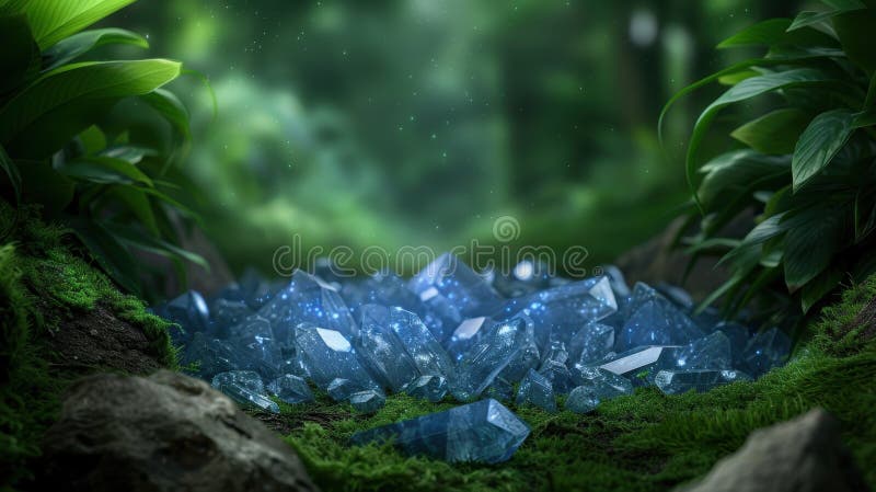 Enchanted Forest with Glowing Crystals Stock Illustration ...