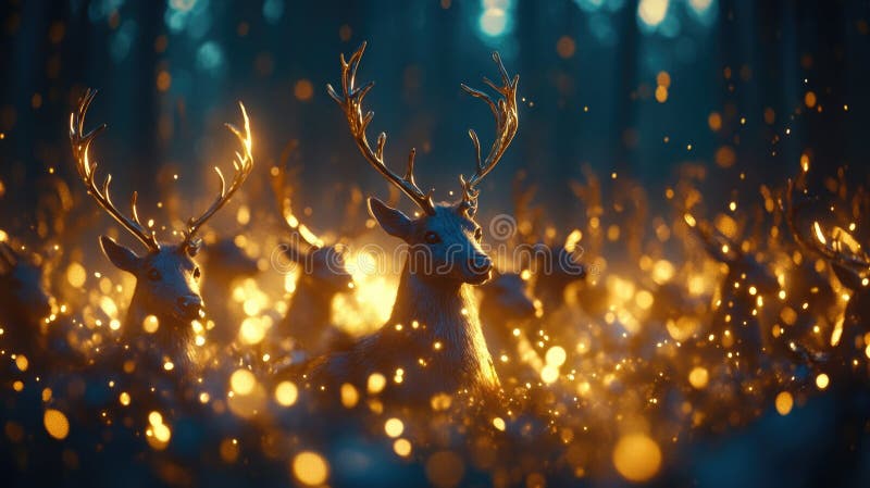 Enchanted Forest with Glowing Deer at Twilight Stock Image - Image of ...