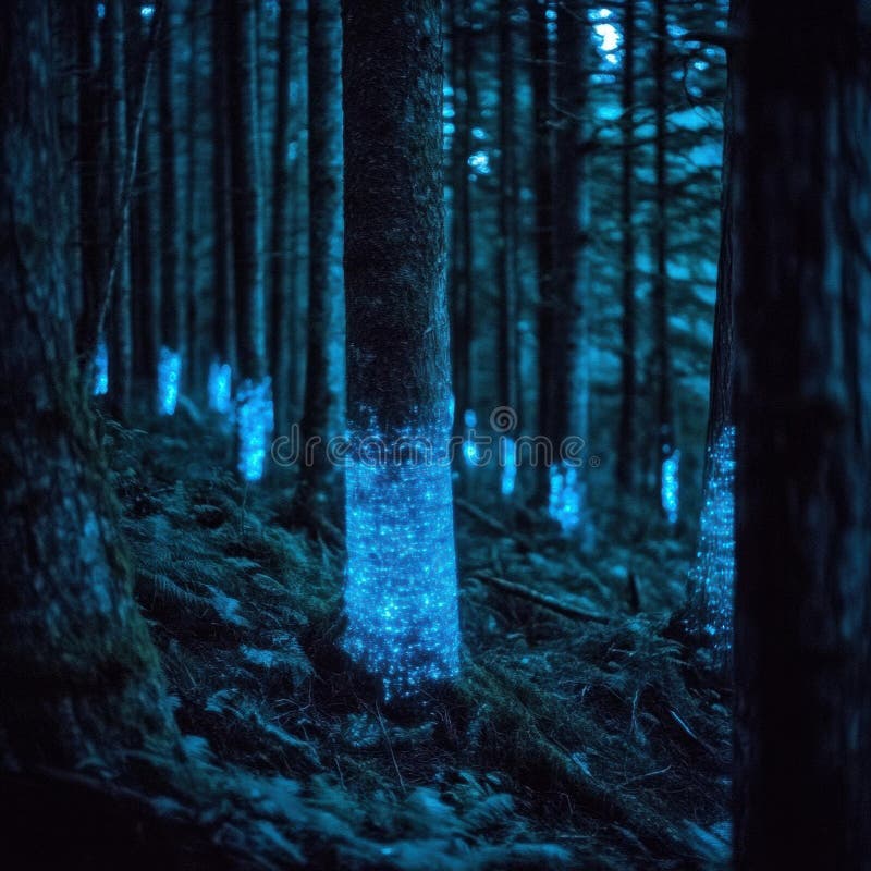 Enchanted Forest, Glowing Trees in the Night Stock Photo - Image of background, contrast: 347086604