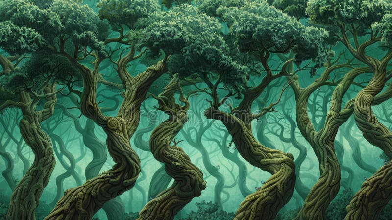 Enchanted Forest with Gravitydefying Tree Shapes Stock Illustration ...