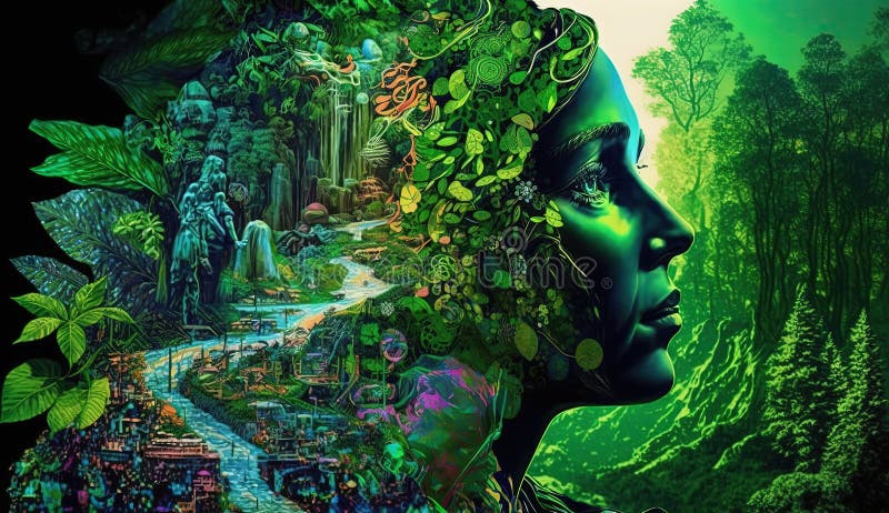 Enchanted Forest Green Collage Stock Illustration - Illustration of ...