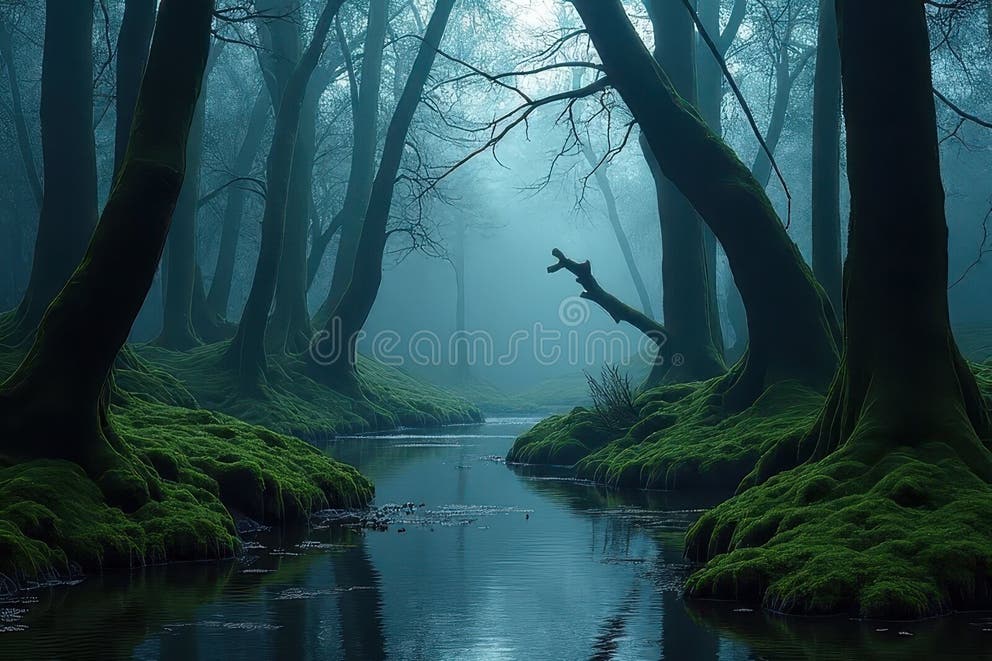Enchanted Forest in the Haunted Swamp Stock Illustration - Illustration ...