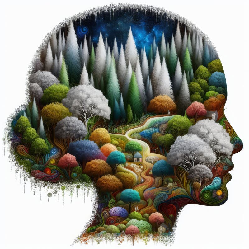 Enchanted Forest within a Human Profile Stock Image - Image of forest ...