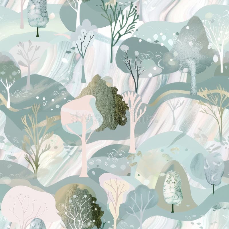 Enchanted Forest Illustration with Pastel Colors and Whimsical Trees ...