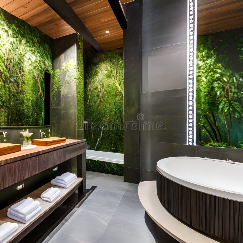 An Enchanted Forest-inspired Bathroom with Tree Trunk Sinks, Leafy ...