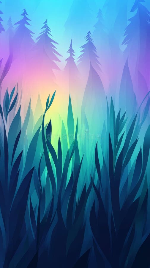 Enchanted Forest Landscape Painting Stock Illustration - Illustration ...