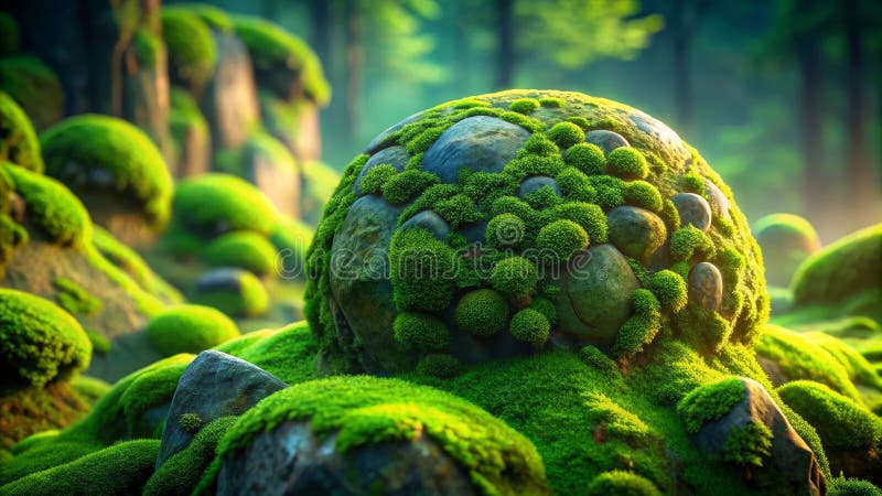 Enchanted Forest Lush Green Moss Covering a Cluster of Rocks in ...