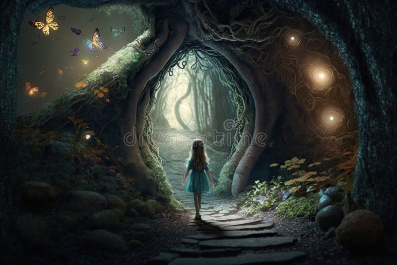 Enchanted Forest, with Magic and Fairies in the Air Stock Illustration ...