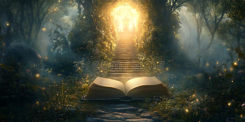 Enchanted Forest Magical Book Glowing Light Fantasy Art Background ...
