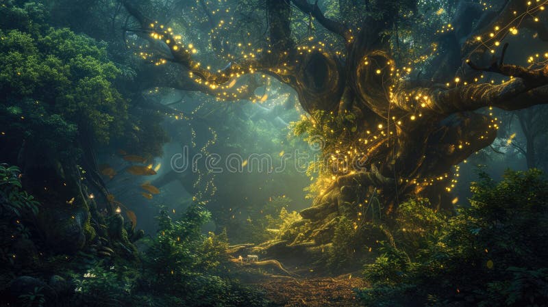An Enchanted Forest with Magical Creatures. Resplendent. Stock Image ...