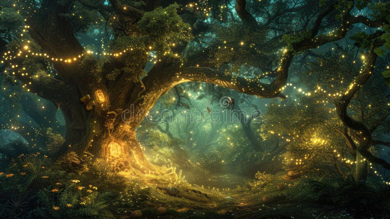 An Enchanted Forest with Magical Creatures. Resplendent. Stock Photo ...