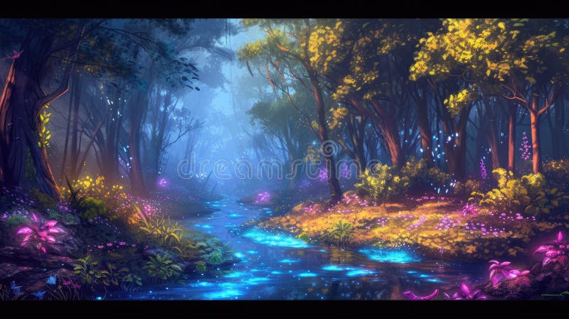 An Enchanted Forest with Magical Creatures. Resplendent. Stock Image ...