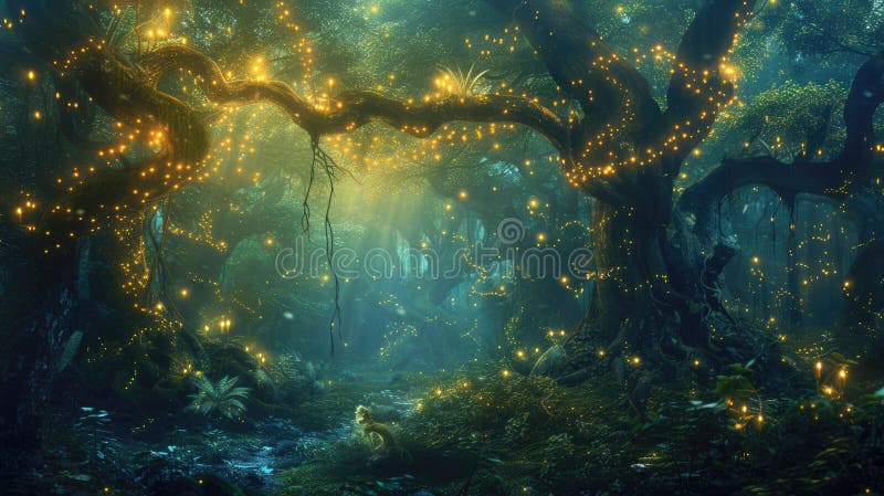 An Enchanted Forest with Magical Creatures. Resplendent. Stock Image ...