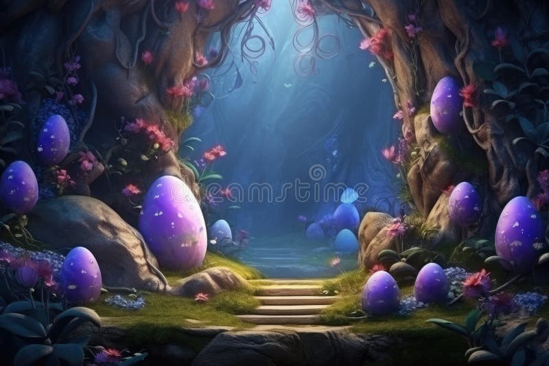 Enchanted Forest with Magical Easter Eggs. Mystical Easter Eggs Nestled ...