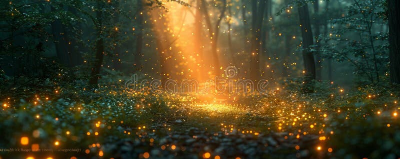 Enchanted Forest with Magical Fireflies and Golden Light a Dream Beyond ...