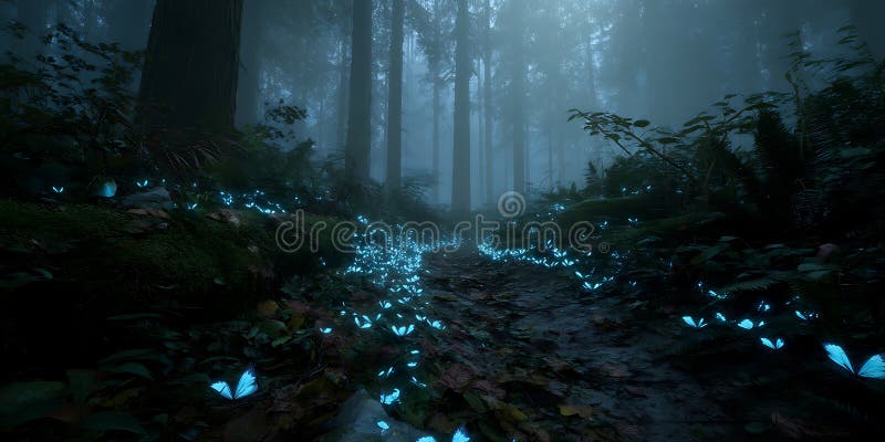 Enchanted Forest Magical Firefly Night Scene Stock Illustration ...