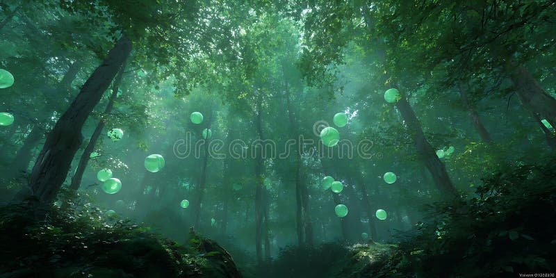 Enchanted Forest Magical Green Nature Wallpaper Stock Illustration ...