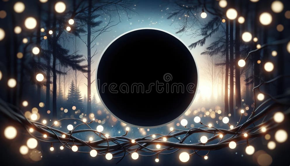 Enchanted Forest with Magical Lights and Mysterious Eclipse, AI Generated Stock Illustration ...