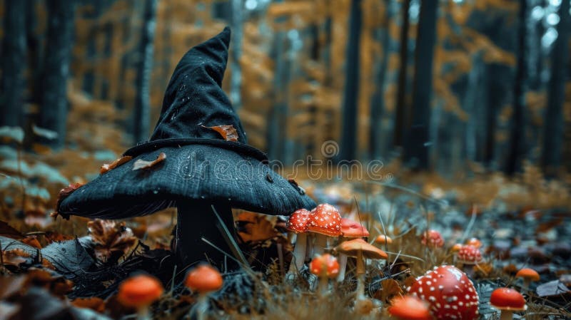 Enchanted Forest with Magical Mushrooms Stock Illustration ...
