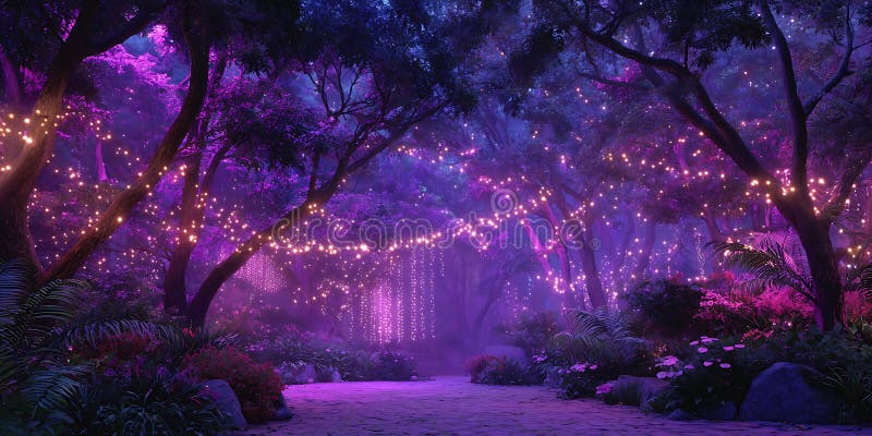 Enchanted Forest Magical Night Scene with Twinkling Lights Stock ...