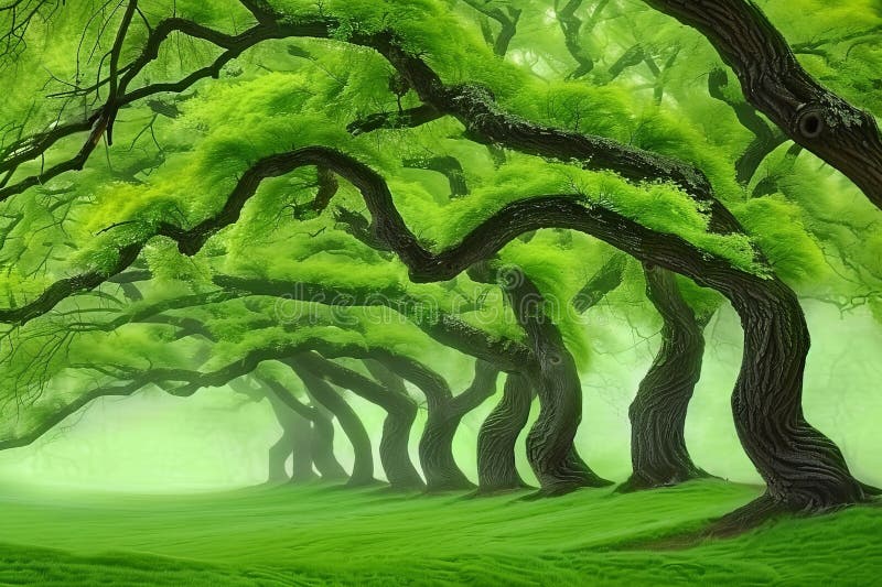 Enchanted Forest Majestic Tree Canopy, Mist, Ideal for Nature Art with ...