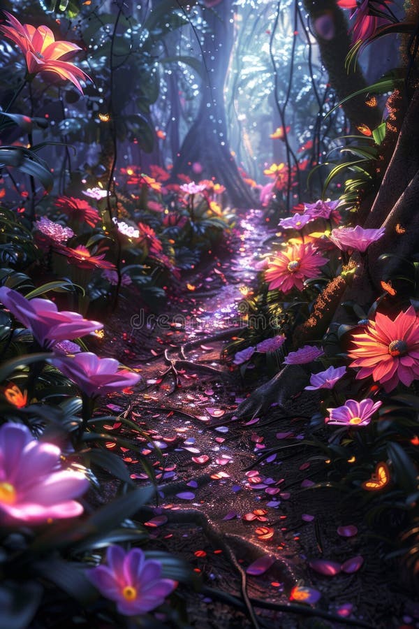 Enchanted Forest, a Mesmerizing Forest Path Adorned with Radiant ...