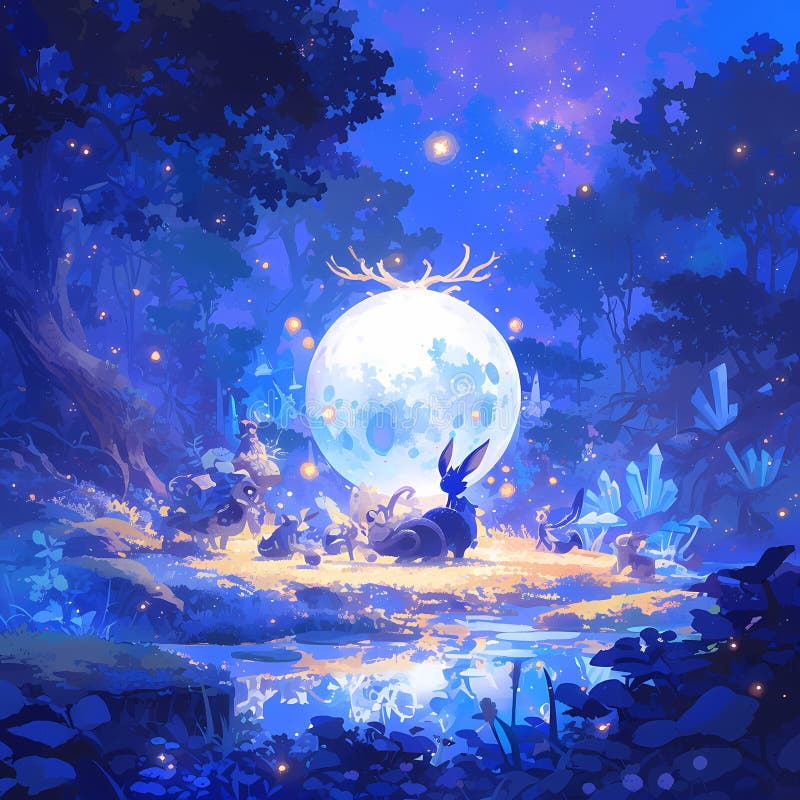 Enchanted Forest Midnight Magic Stock Illustration - Illustration of ...
