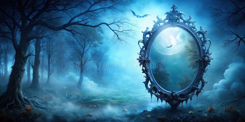 Enchanted Forest Mirror Reflecting a Mystical Night Scene. Generative ...