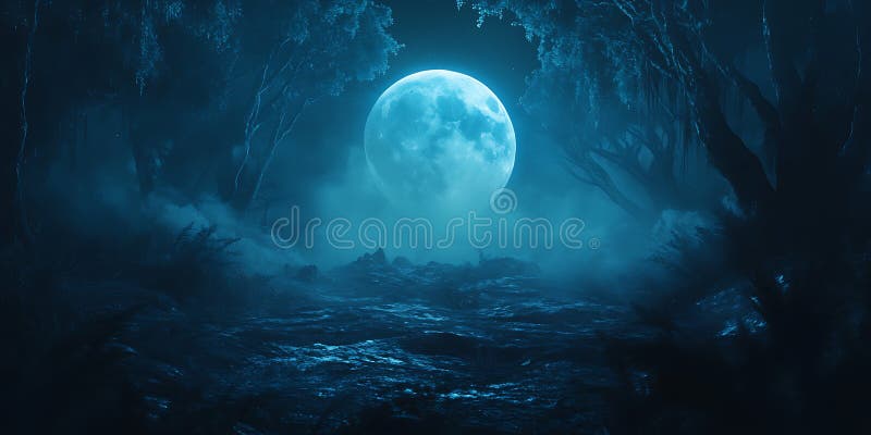 Enchanted Forest Moonlit Night: Dark Fantasy Background Stock ...