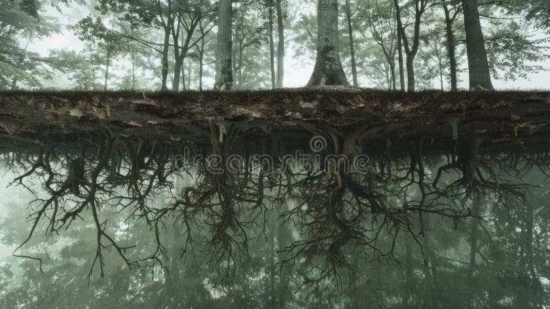 Enchanted Forest with Mysterious Exposed Roots in Misty Atmosphere ...