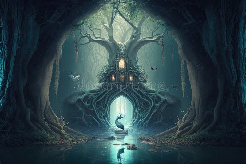 Enchanted Forest with Mystical Trees and Fairy-tale Creatures Stock ... Enchanted Forest with Mystical Trees and Fairy-tale Creatures Stock ...
