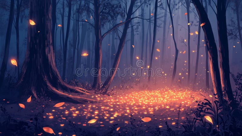 Enchanted Forest at Night stock illustration. Illustration of path ...