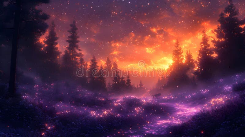 Enchanted Forest at Night, Illustration Stock Illustration ...